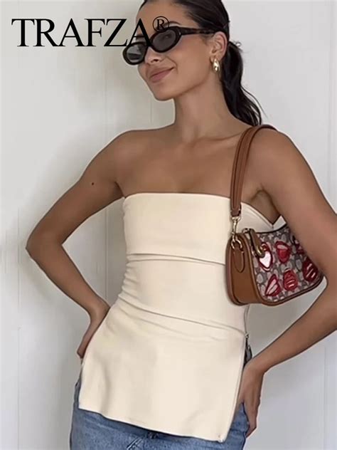 TRAFZA corsé de tubo sin tirantes para mujer Tops con cremallera