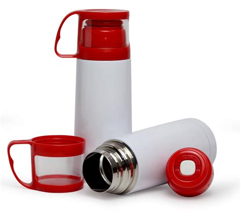 Garrafa Térmica para Sublimação Inox Branca tampa Vermelha 300
