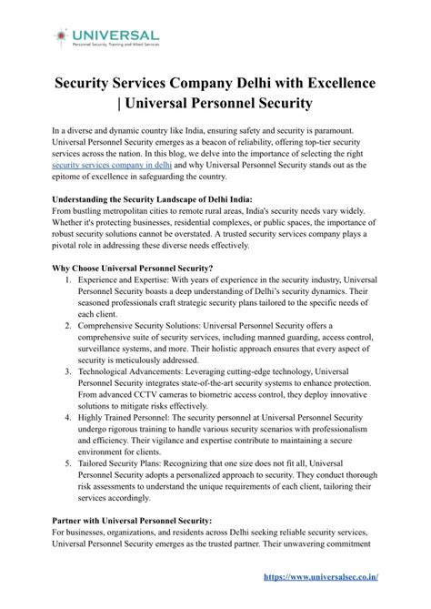 Ppt Security Services Company Delhi With Excellence Universal