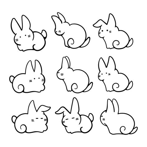 Collection Of Cute Baby Bunny Rabbit Lineart Vector Graphics 16316615