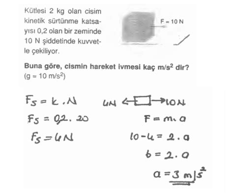 9 Sınıf Newton un Hareket Yasaları Çözümlü Sorular