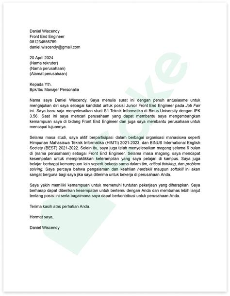 Contoh Surat Lamaran Kerja Terbaik Yang Dilirik Hrd Cakeresume