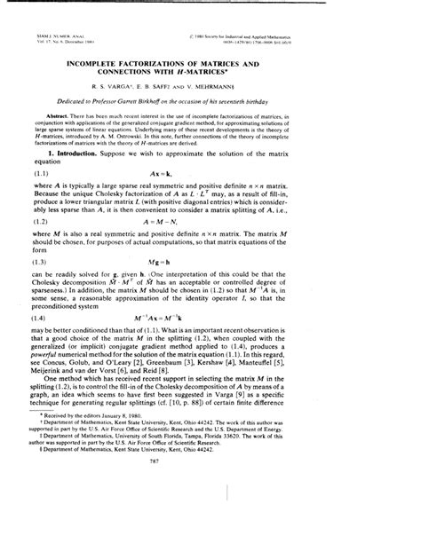 pdf incomplete factorizations of matrices and connections with h matrices