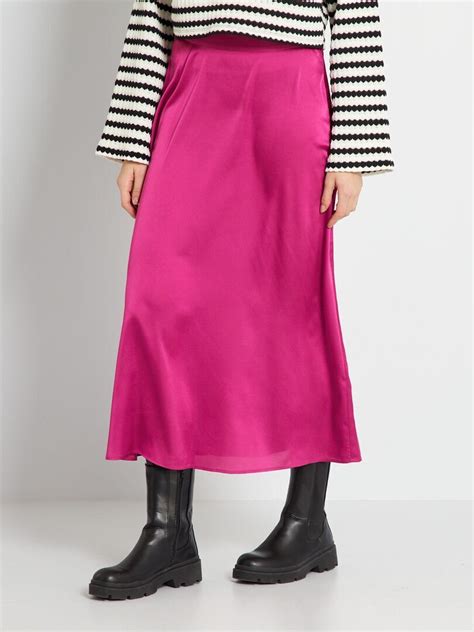 Falda Larga De Raso Rosa Kiabi