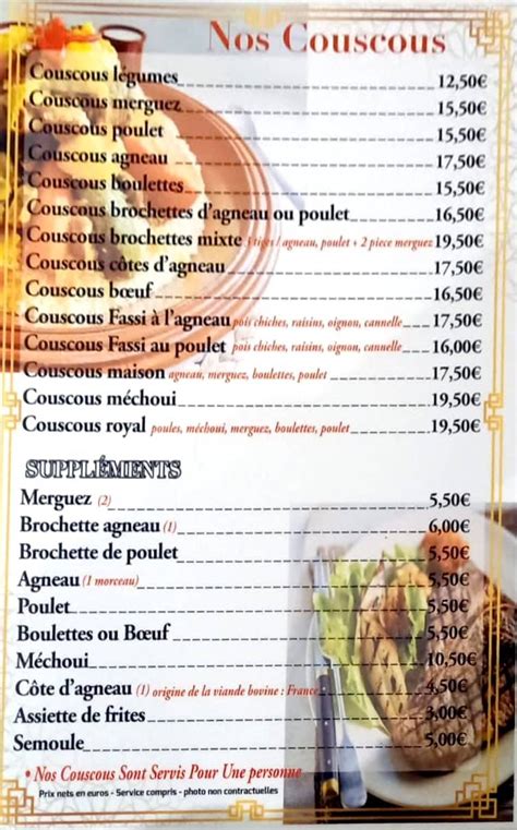 Menu Au Le Palmier D Or Restaurant Doullens