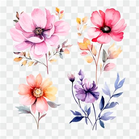 Un Conjunto De Flores De Acuarela Png Clipart Vector Premium