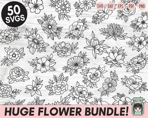 Flower Bundle SVG Flower Doodles SVG Files Floral Bundle Etsy