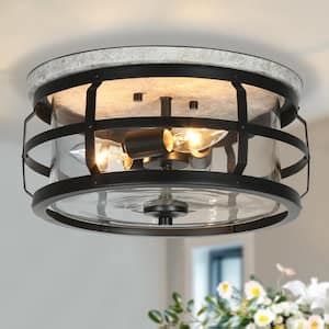 LNC 13 In 3 Light Black Modern Farmhouse Foyer Flush Mount Ceiling