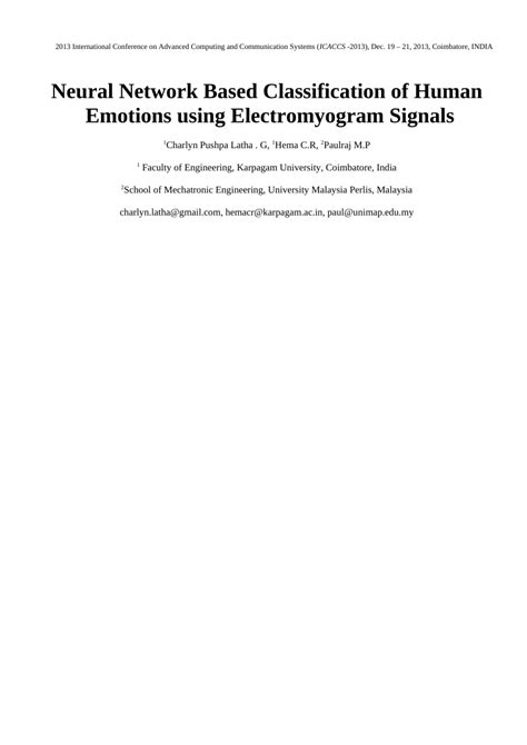 pdf neural network based classification of human emotions using electromyogram signals