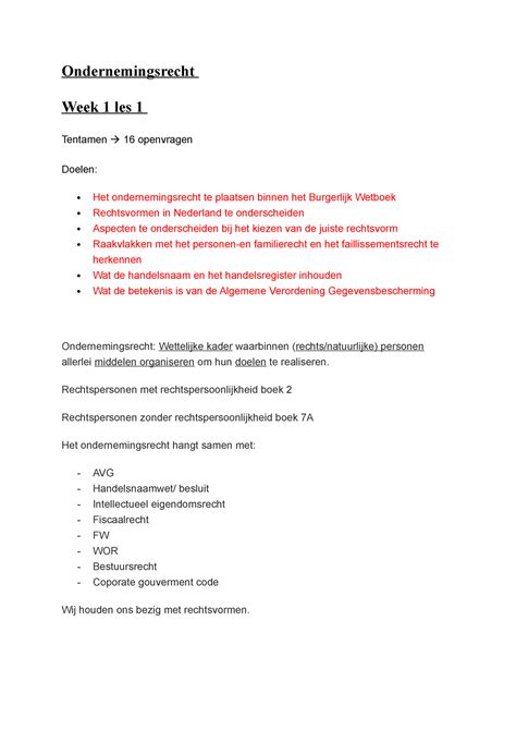 Ondernemingsrecht Samenvatting Ondernemingsrecht Week Les