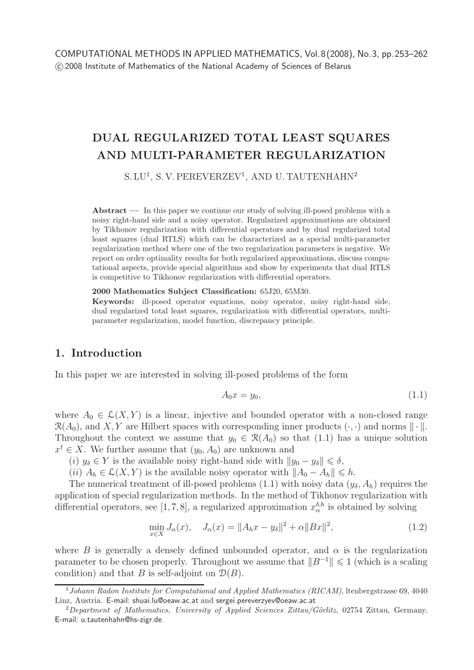 pdf dual regularized total least squares and multi parameter regularization