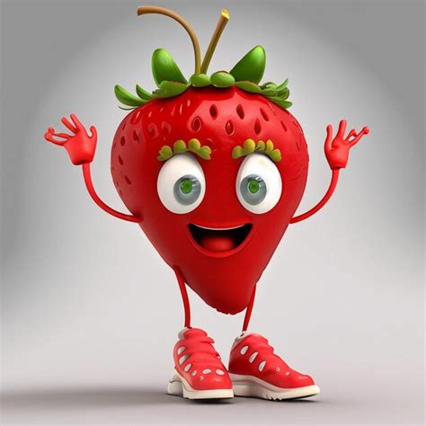 Premium Photo A Cute Funny Strawberry Character With Two Thin Legs Wearing A Kochi Raising Her