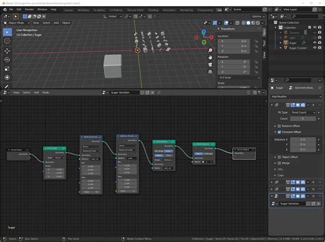 geometry node with grid modifier and randomize nodes to generate collections materials and
