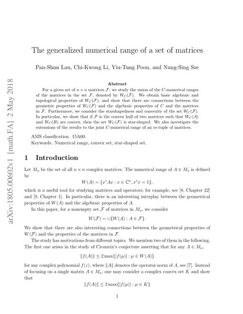 pdf the generalized numerical range of a set of matrices