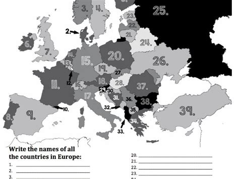 Europe Map Quiz Numbered