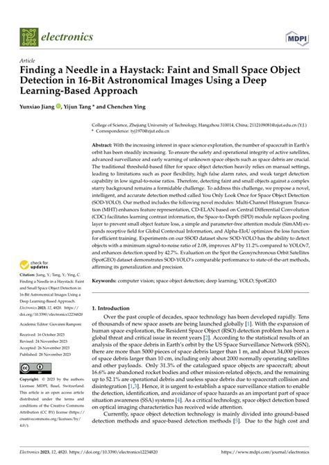 pdf finding a needle in a haystack faint and small space object detection in 16 bit