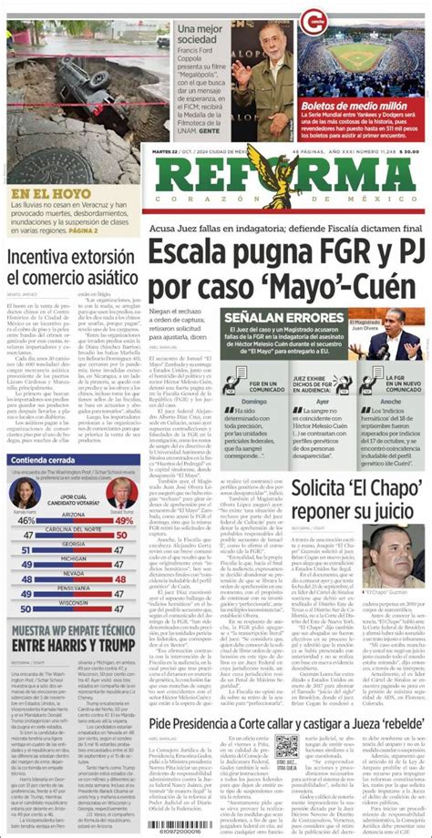 Periódico Reforma México Periódicos de México Edición de martes 22