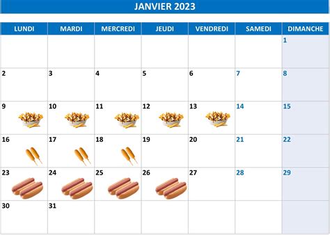 Calendrier Janvier Toujours Pizzas