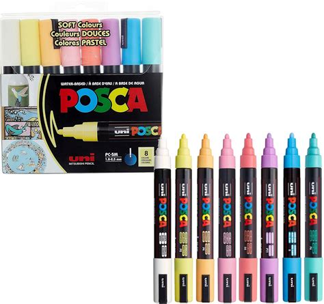 ZESTAW MARKERÓW Z FARBĄ PLAKATOWĄ UNI POSCA PC 5M SOFT COLOURS 8KOL W