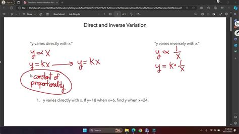 direct and inverse variation equations intro youtube