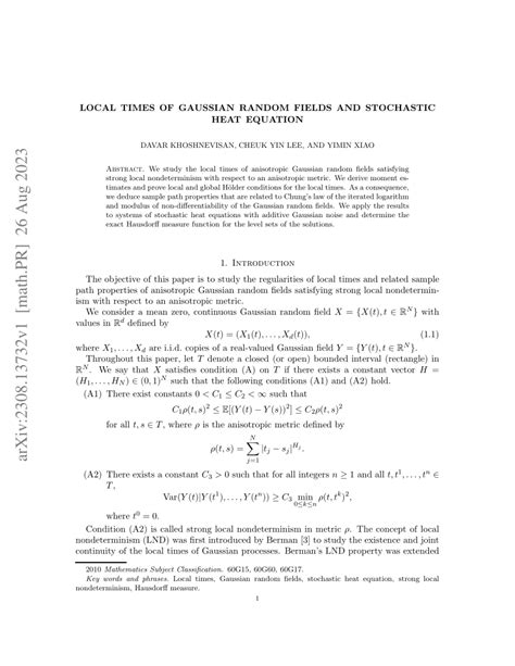 pdf local times of gaussian random fields and stochastic heat equation