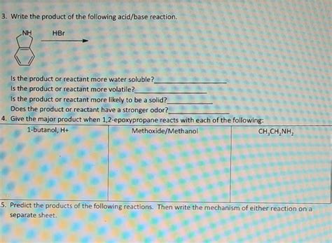 Solved 3 Write The Product Of The Following Acid Base Chegg