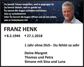 Traueranzeigen Von Frank Henk WirTrauern