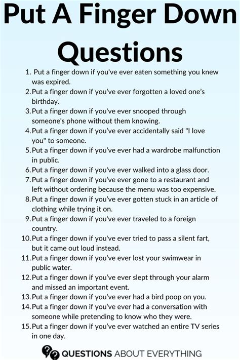 Best Put A Finger Down Questions In 2023 Question Game For Friends