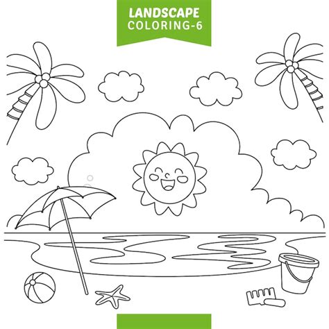 Ilustración vectorial de la página para colorear paisaje Vector Premium