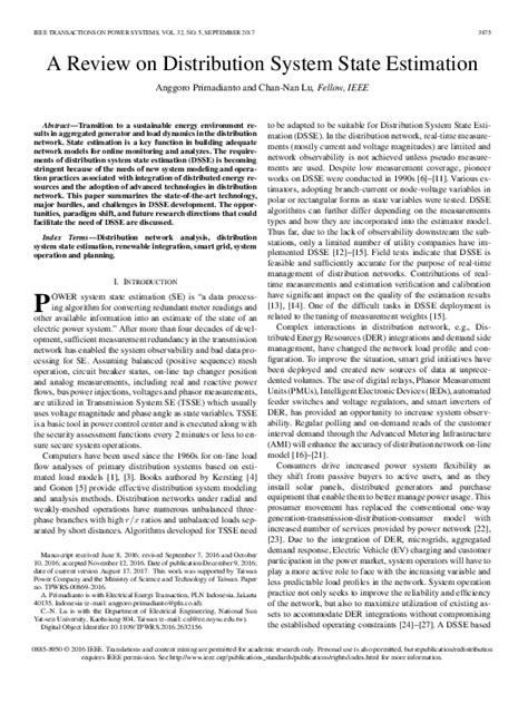 pdf a review on distribution system state estimation abdelaziz belfqih