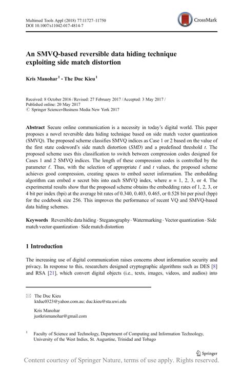 an smvq based reversible data hiding technique exploiting side match distortion request pdf