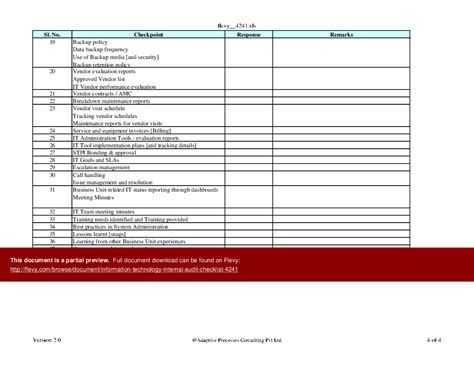 Information Technology Audit Checklist Template Excel
