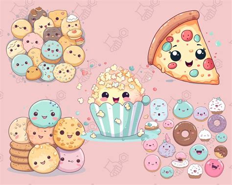 Kawaii Junk Food Sweets Clipart Kawaii Design Burger Etsy
