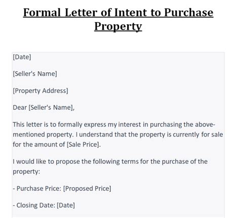 Persuasive Letter Of Intent To Purchase Property FREE Templates Day