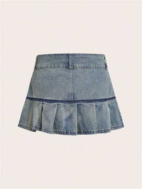 SHEIN MOD Pleated Hem Denim Skirt SHEIN USA
