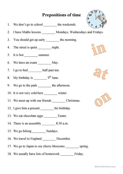 Prepositions Of Time English ESL Worksheets For Distance Learning And