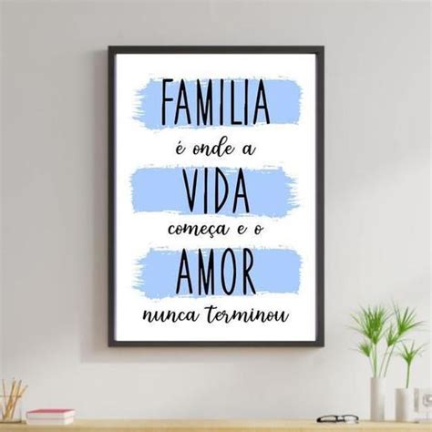 Quadro Decorativo Família É Onde A Vida Começa Azul Quadros On Line
