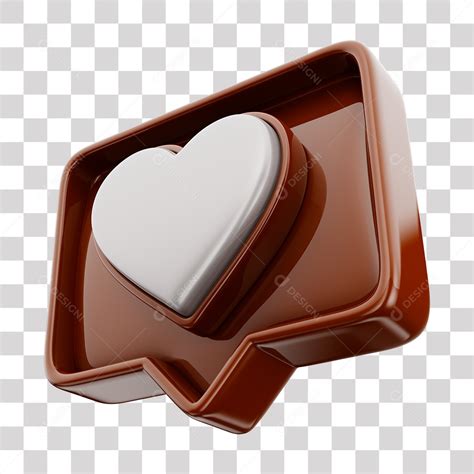 Emoji de Curtida Marrom Coração Branco Elemento 3D Para Composição
