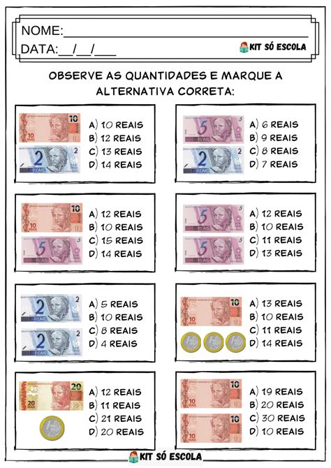 11 Atividades Sistema Monetário SÓ ESCOLA