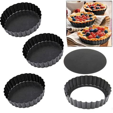 4 Moules à Tartes Tartelettes Revêtement Anti Adhésif Fond amovible