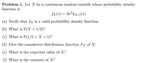 solved let x be a continuous random variable whose probab