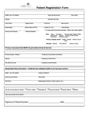 Fillable Online New Patient Registration Form Female Gynecologists