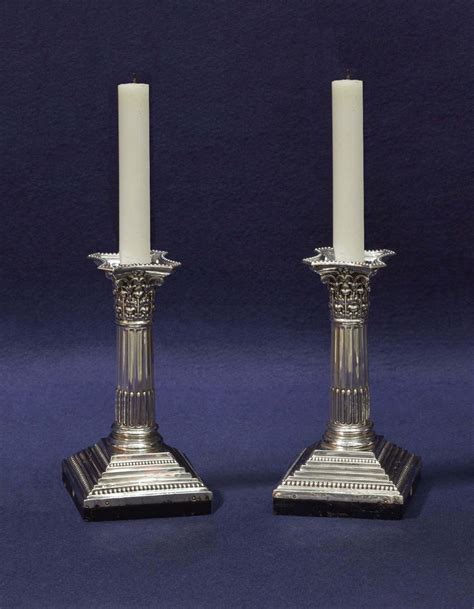 Pair Of Silver Half Height Corinthian Column Candlesticks Denton Antiques