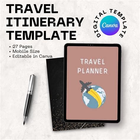 Editable Travel Itinerary Template Vacation Planner Instant Digital