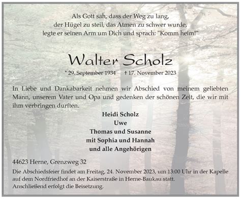 Traueranzeigen Von Walter Scholz Trauer In NRW De