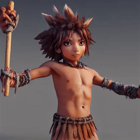 D Render Of A Cute Tribal Anime Boy In A Loincloth Stable Diffusion