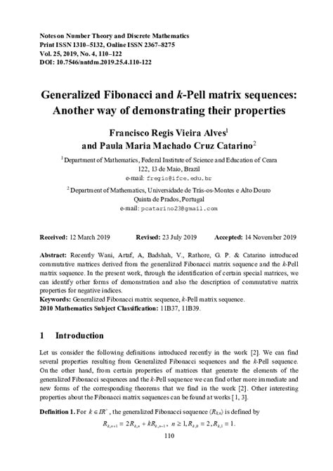 pdf generalized fibonacci and k pell matrix sequences another way of demonstrating their