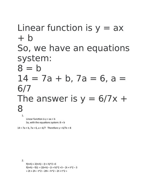 math 1211 written assignment unit 1 linear function is y ax b so we have an equations