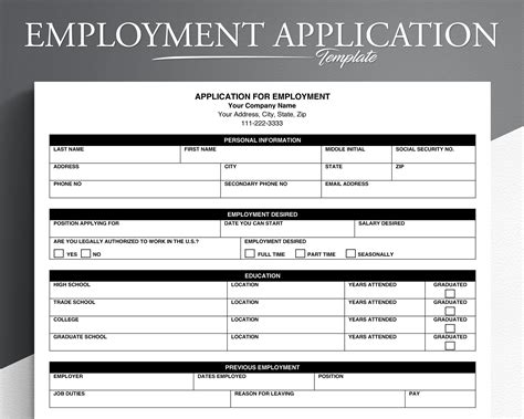Printable Generic Application For Employment