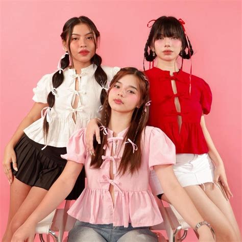 BSCO GIANNI RIBBON TOP COQUETTE GANNI DUPE Women Blouse Shopee